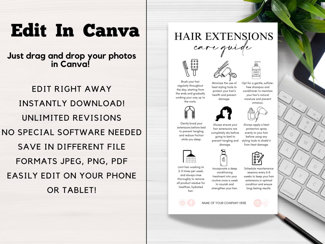 Editable Hair Extension Aftercare Template | Business Card Size Hair ...