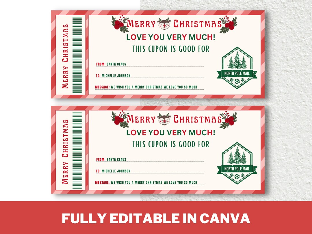 Editable Christmas Coupon Template, Printable Christmas Ticket, Ideal ...