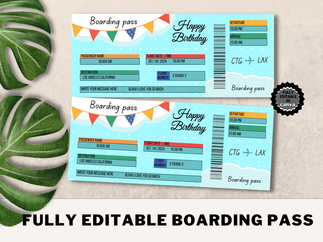 Happy Birthday Boarding Pass Template - Printable Unisex Birthday Gift ...