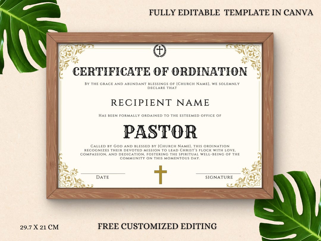 Ordination Certificate Template | Editable Canva Design for Church ...