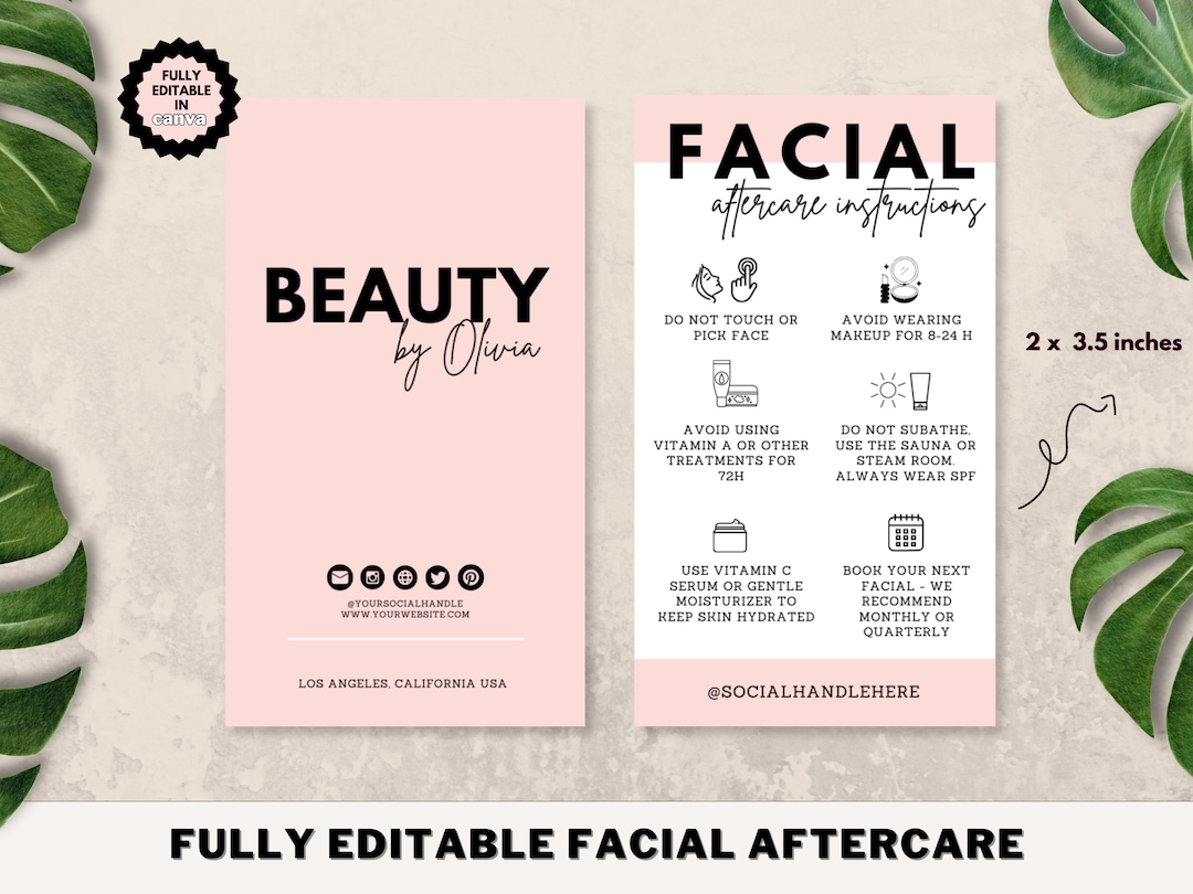 Editable Facial Aftercare Introductions Card Template, Facial Post Care ...