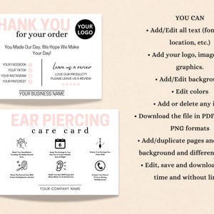 Editable Ear Piercing Aftercare Card Template | Customizable Care ...