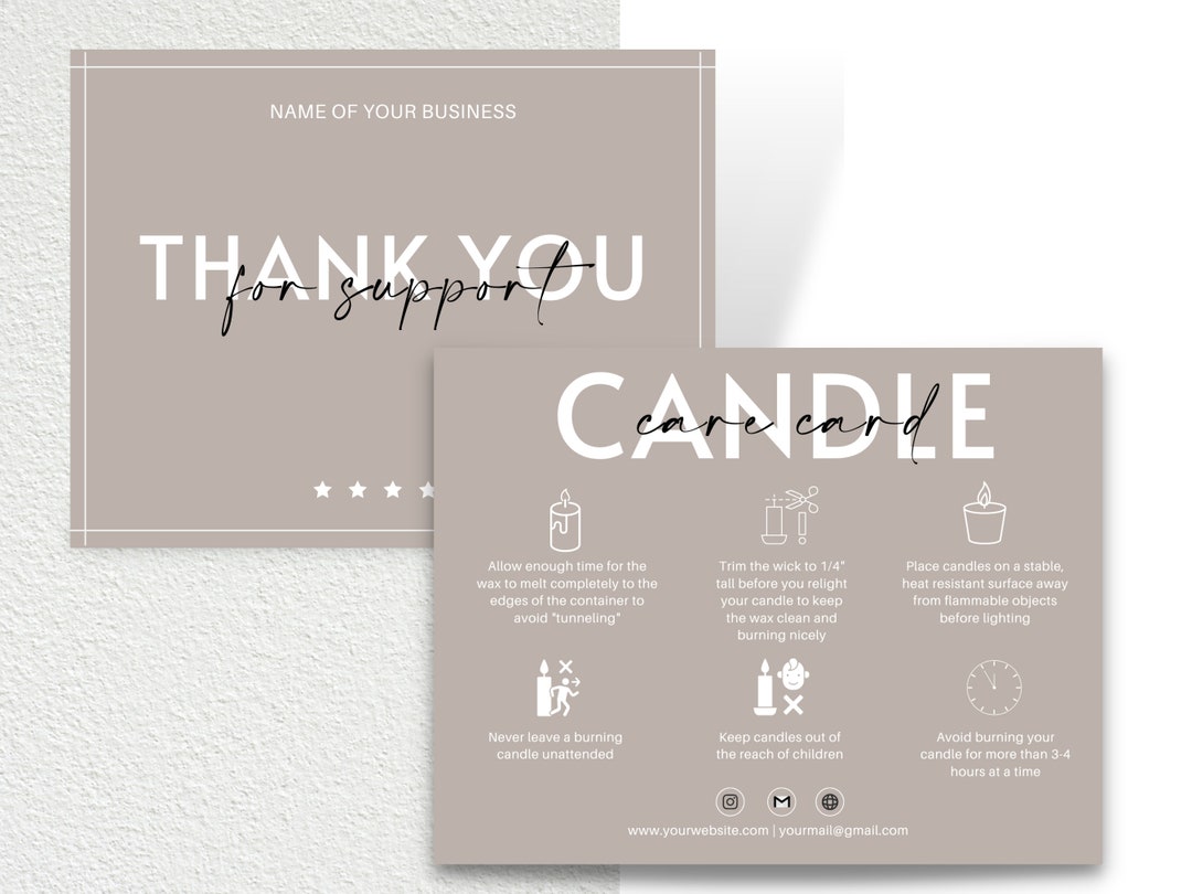 Candle Care Card Template, Editable and Use With Canva, Printable for ...