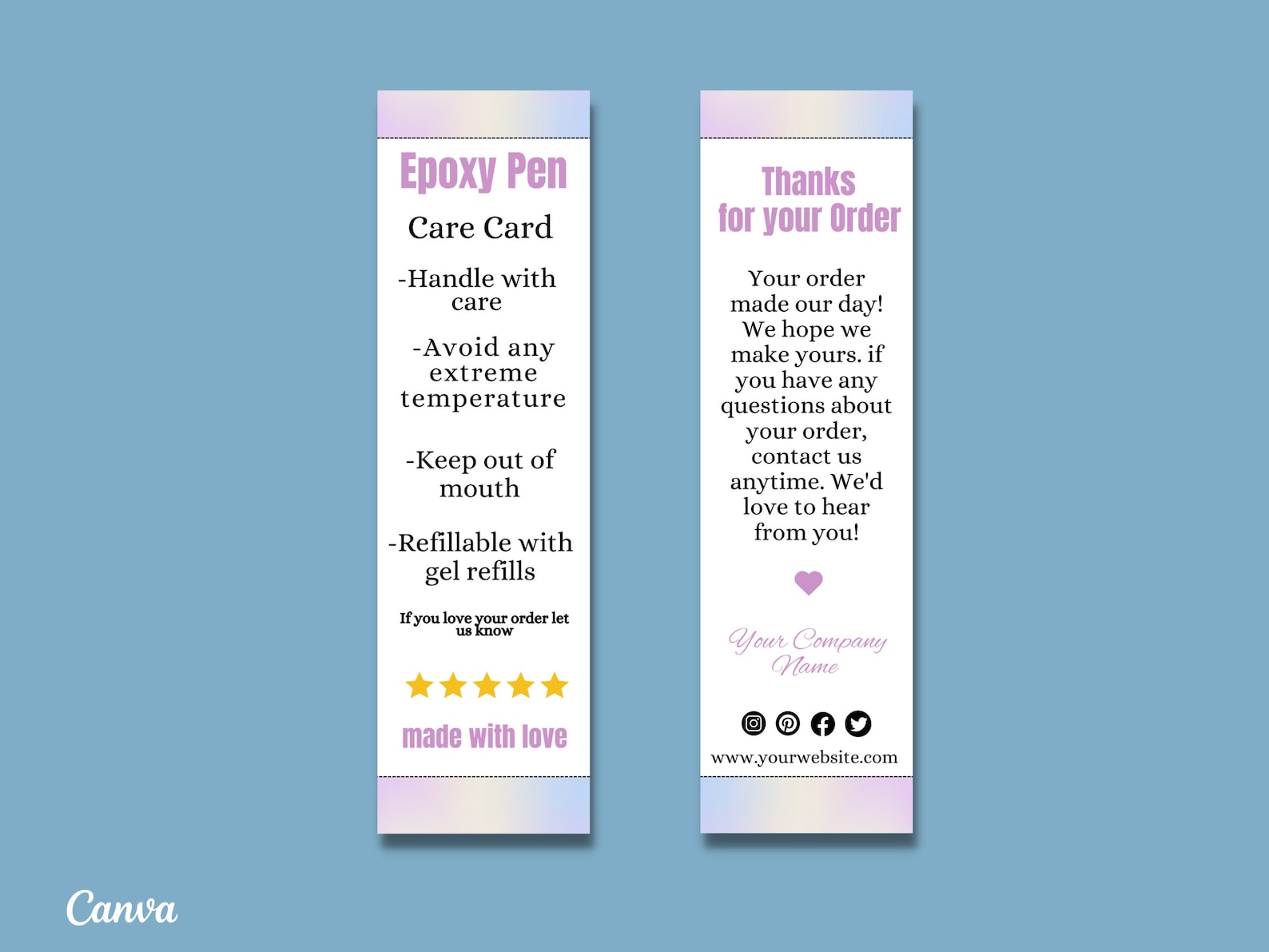 Editable Pen Care Card Template, Epoxy Pen Care Card, Printable and ...