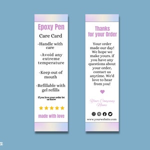 Editable Pen Care Card Template, Epoxy Pen Care Card, Printable and ...