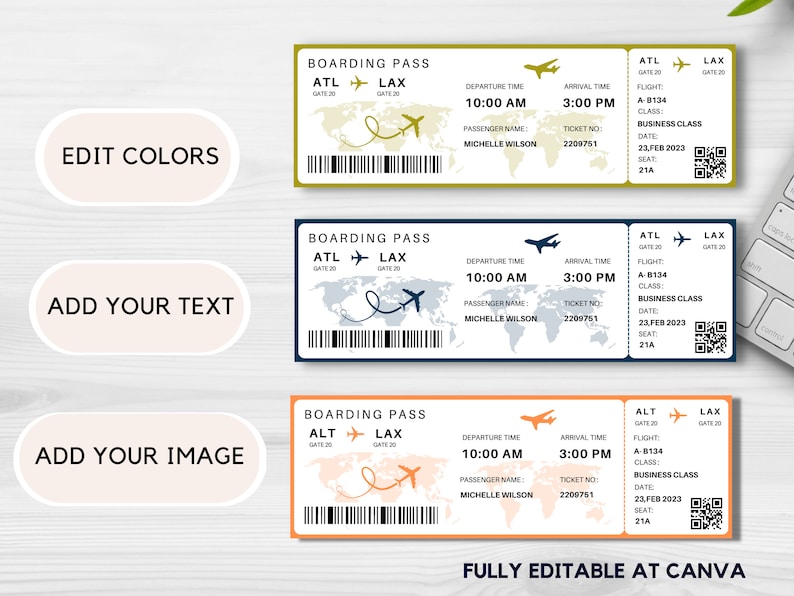Editable Boarding Pass Template Printable Airline Ticket - Etsy UK