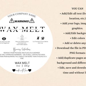 Wax Melt Warning Label Template | Canva Editable & Instant Download ...