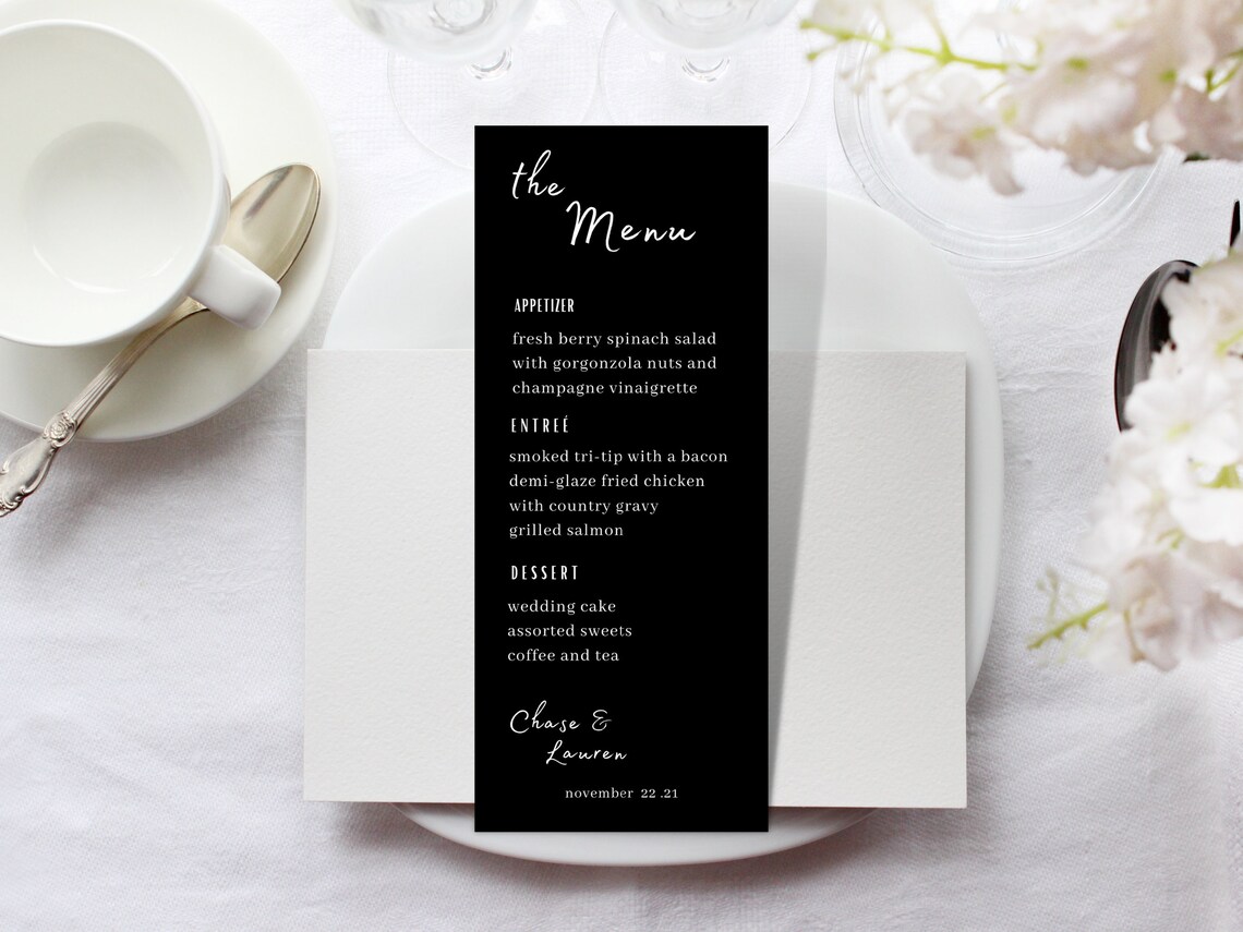 Minimalist Wedding Menu Template Modern Calligraphy - Etsy