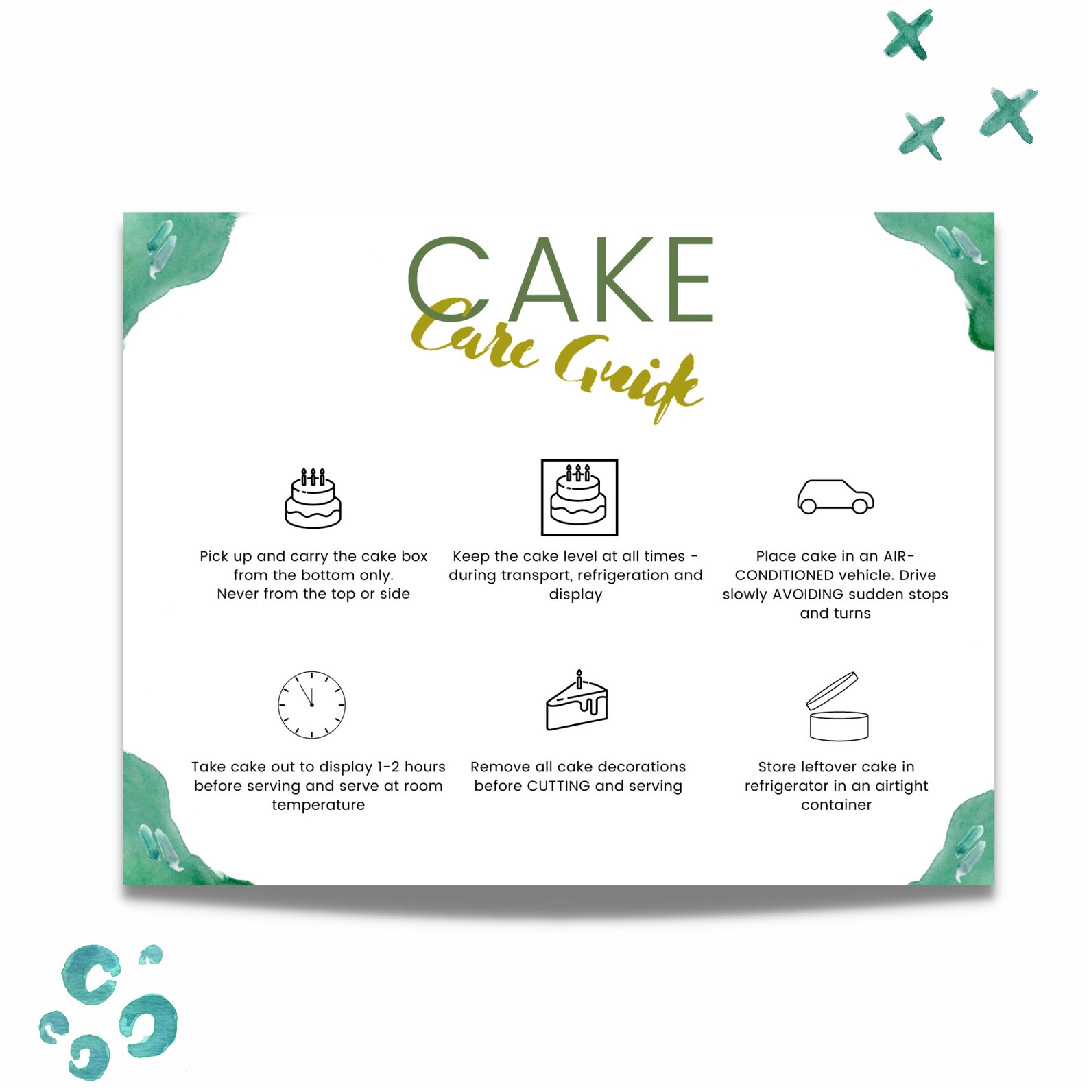Cake Care Card Template Instructions Template, Editable Wedding Cake ...