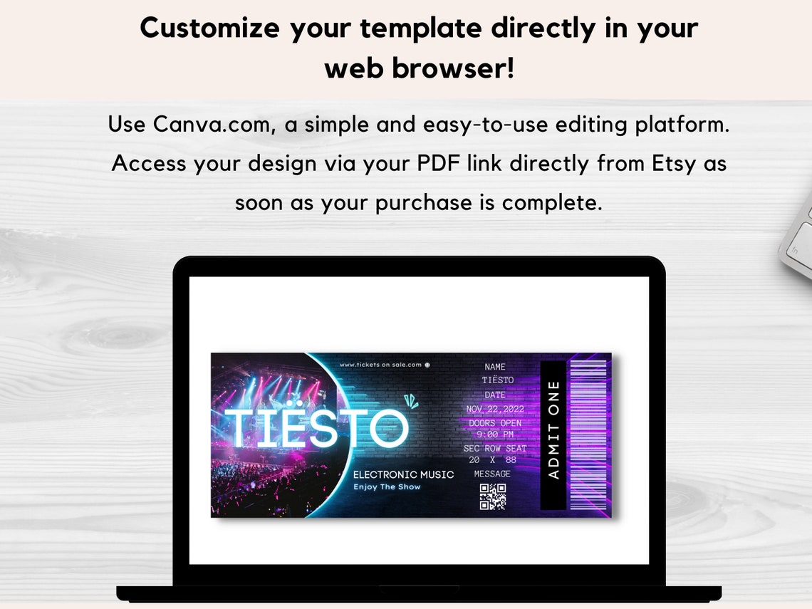 Editable Concert Ticket Template Printable Music Event - Etsy