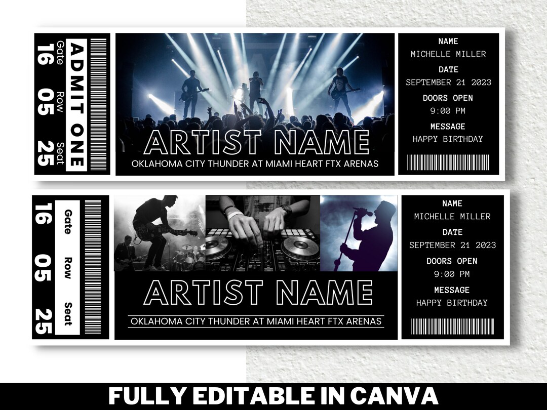 Editable Concert Ticket Template, Printable Music Event Ticket, Custom ...