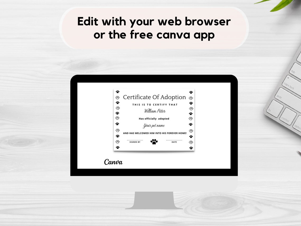 Editable Certificate of Adoption Animal Pet Adoption - Etsy