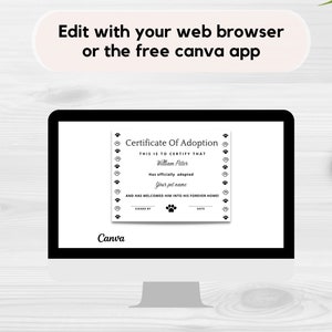 Editable Certificate of Adoption Animal, Pet Adoption Certificate ...