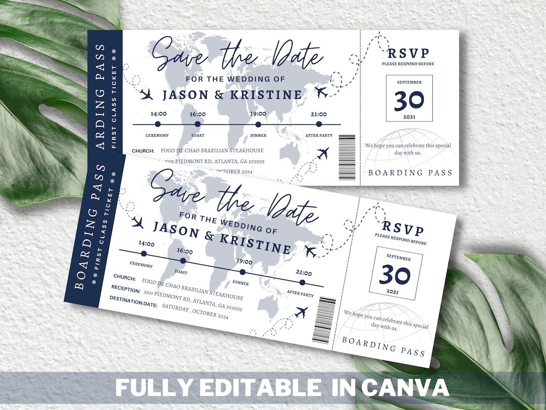 Boarding Pass Template Editable, Wedding Celebration Ticket, Boarding ...