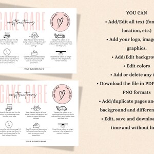 Editable Cake Care Card Template | Cake Business Packaging Inserts ...