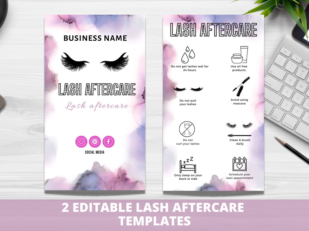 Lash Aftercare Card Template, Editable Lash Business Card, Lash ...