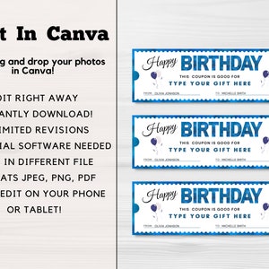 Happy Birthday Gift Certificate Template, Custom Birthday Gift Coupon ...
