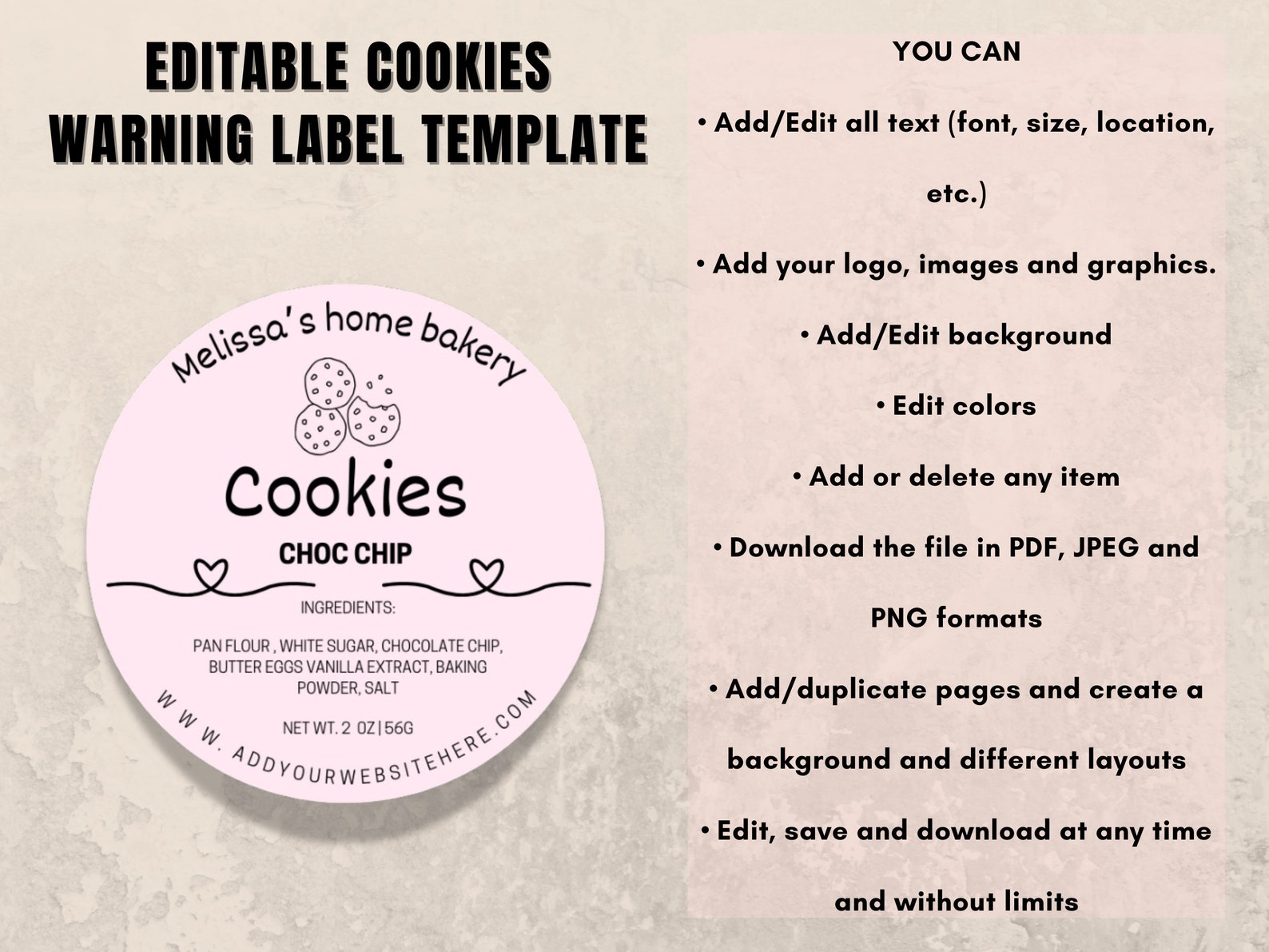 Editable Cookie Warning Labels Template Canva Template Cottage Law ...