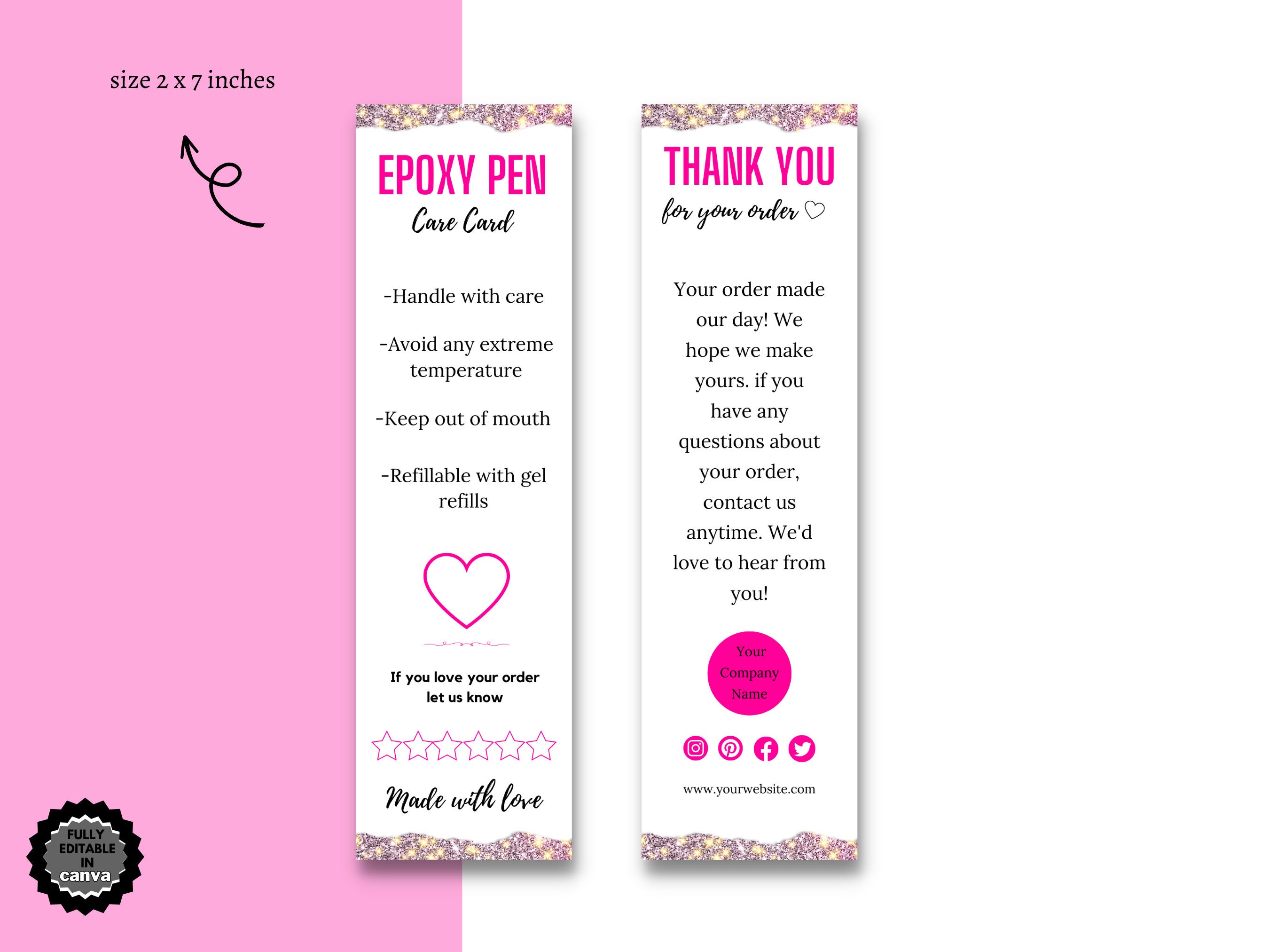 Editable Pen Care Card Template, Epoxy Pen Care Card, Printable and ...