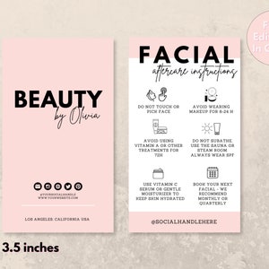 Editable Facial Aftercare Introductions Card Template, Facial Post Care ...