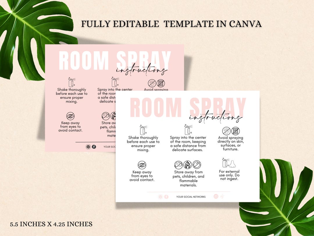 Room Care Card Template | Editable Room Spray Care Instructions ...