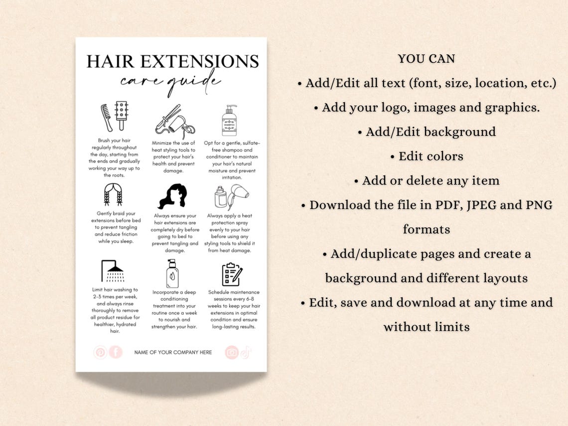 Editable Hair Extension Aftercare Template | Business Card Size Hair ...