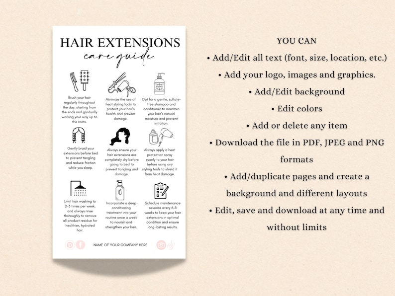 Editable Hair Extension Aftercare Template | Business Card Size Hair ...