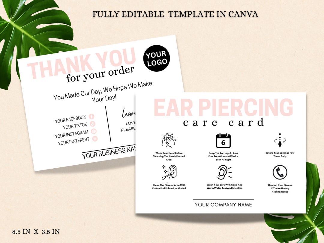 Editable Ear Piercing Aftercare Card Template | Customizable Care ...