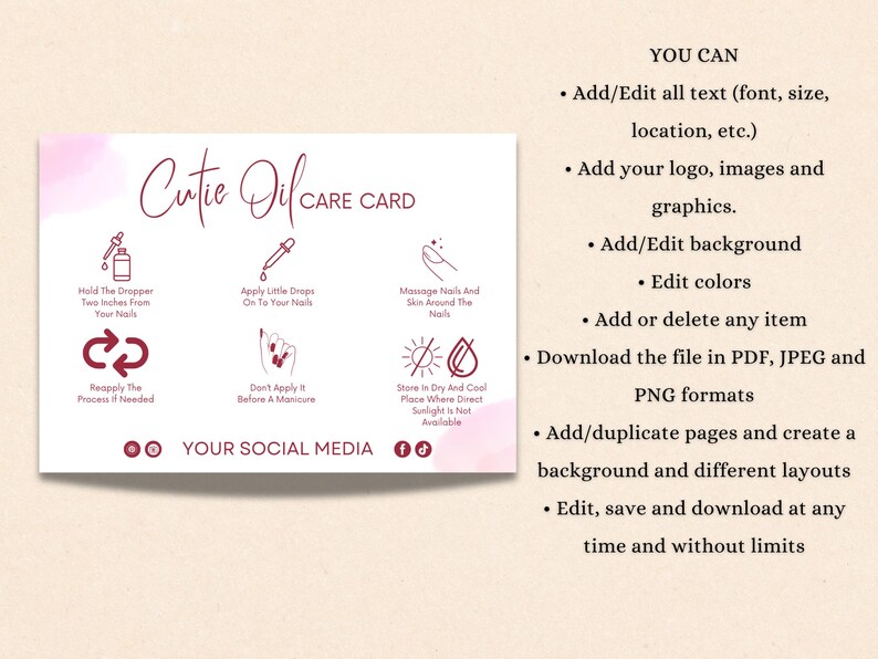 Editable Cuticle Oil Care Card Template | Customizable Nail Care ...