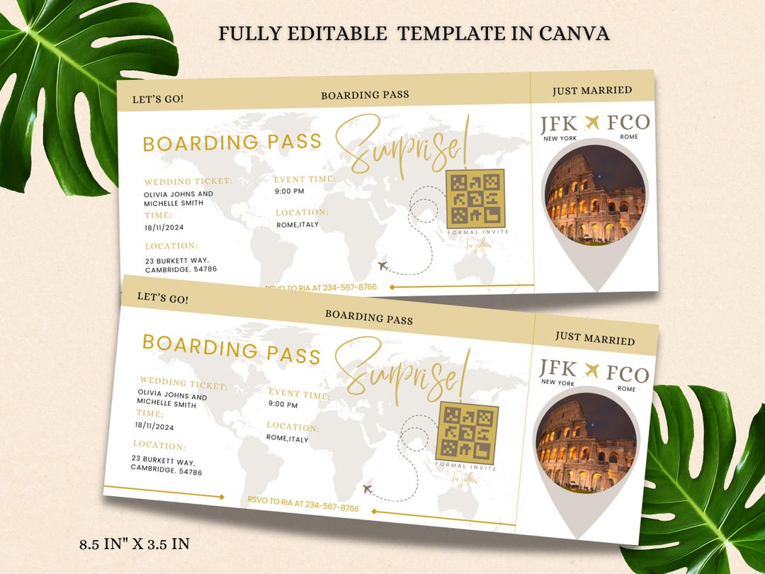 Boarding Pass Template Editable, Wedding Celebration Ticket, Boarding ...