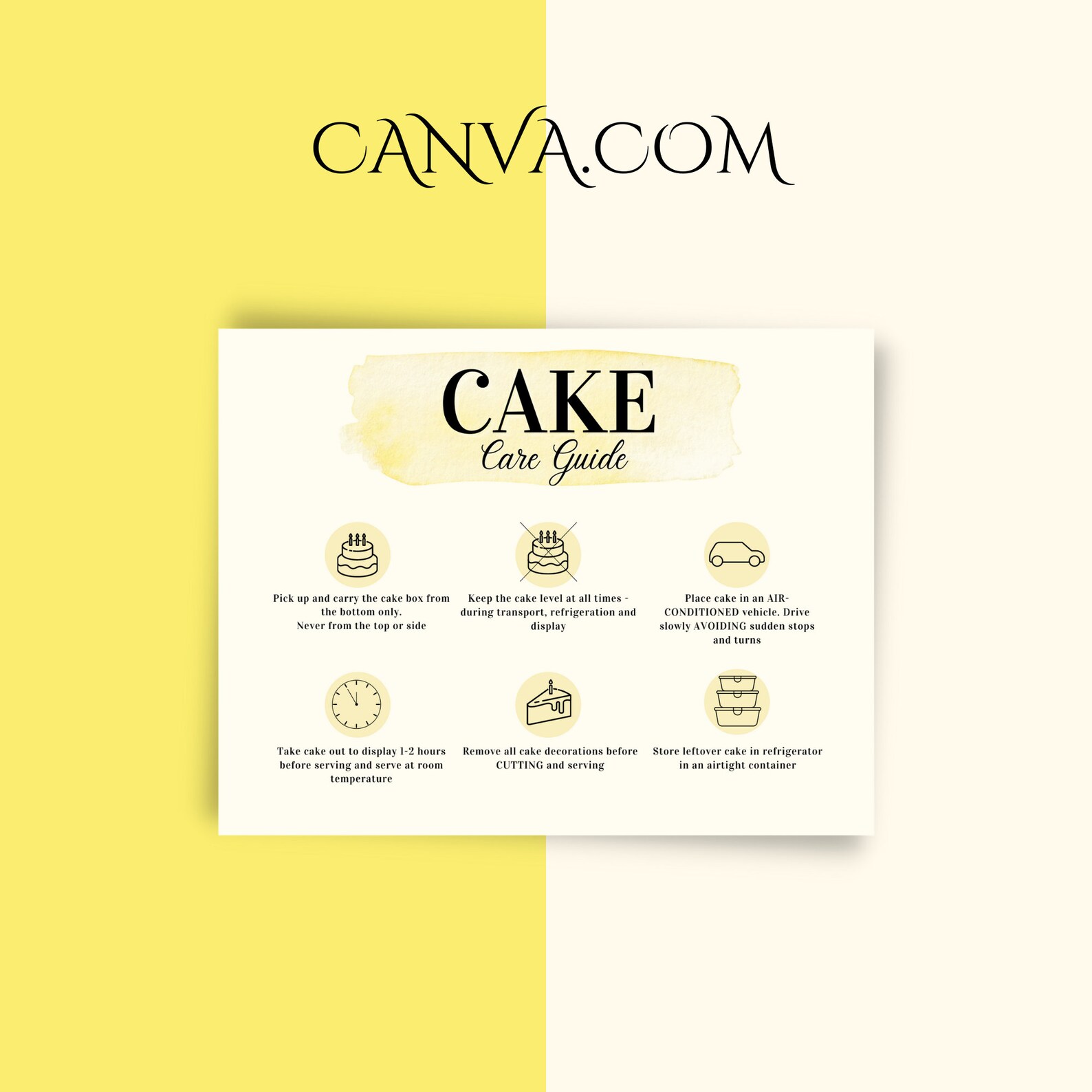 Cake Care Card Template Instructions Template Editable - Etsy