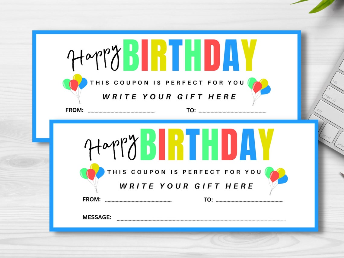 Happy Birthday Gift Certificate Template - Printable Unisex Birthday ...