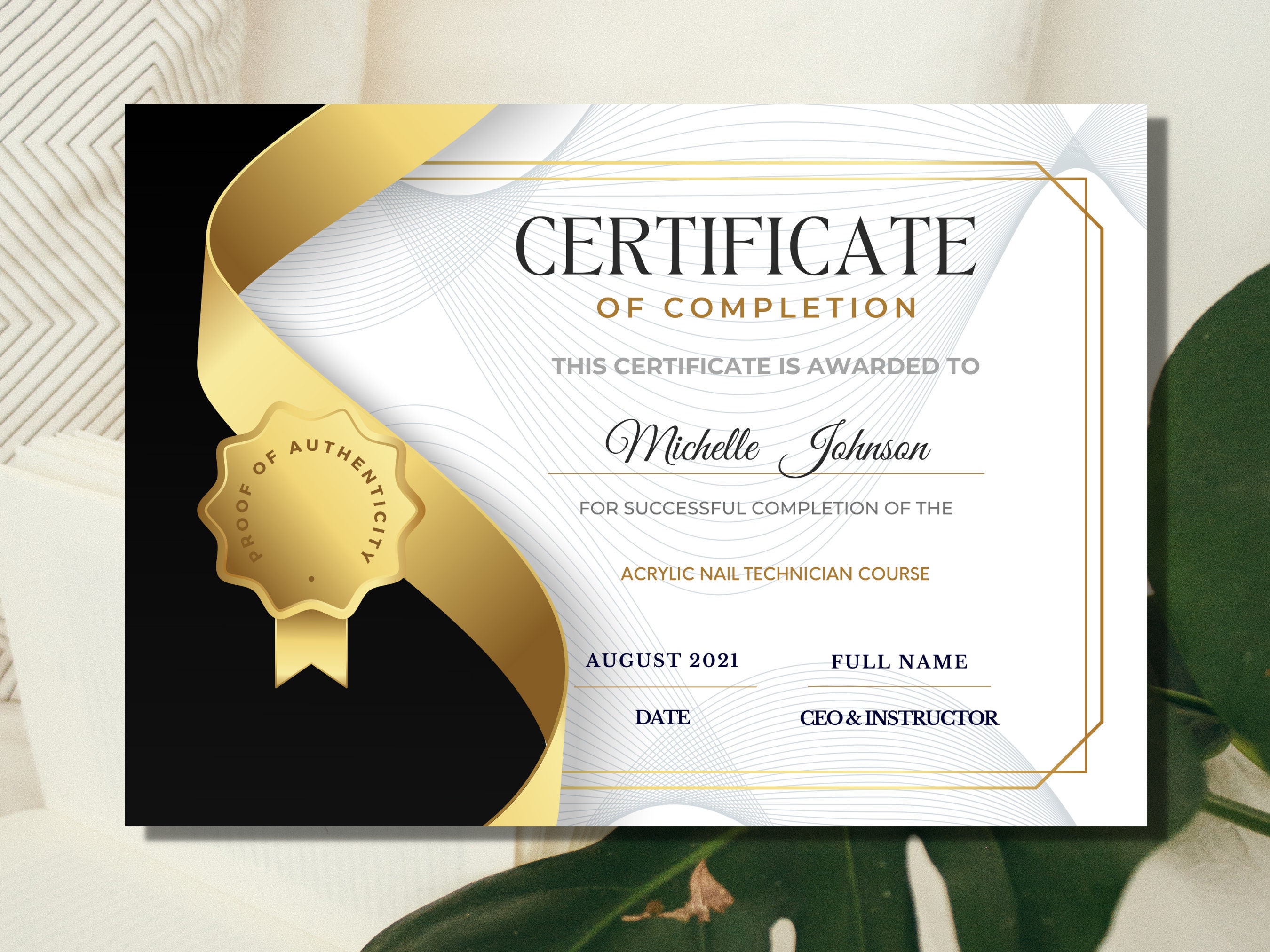 Certificate of Completion Template Instant Digital Download - Etsy