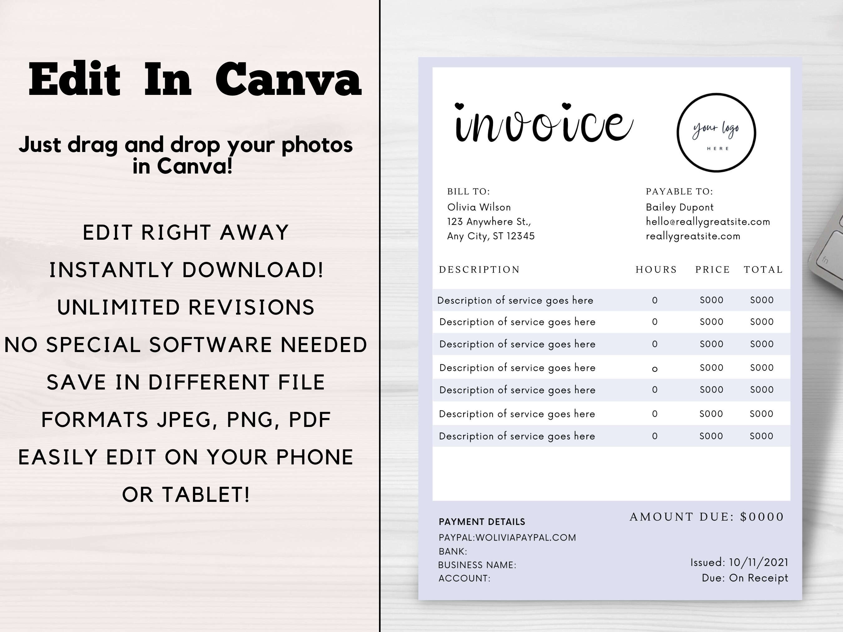 Invoice Template Printable Invoice Custom Order Forms - Etsy Canada