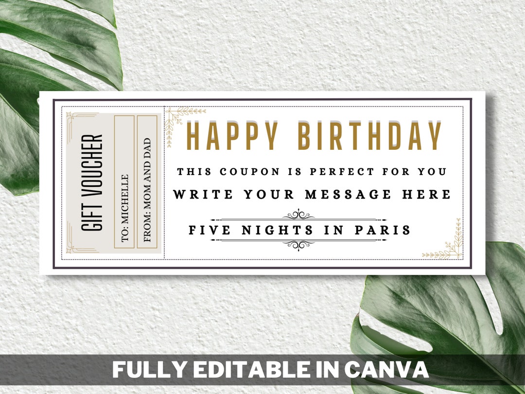 Happy Birthday Gift Certificate Template - Printable Unisex Birthday ...