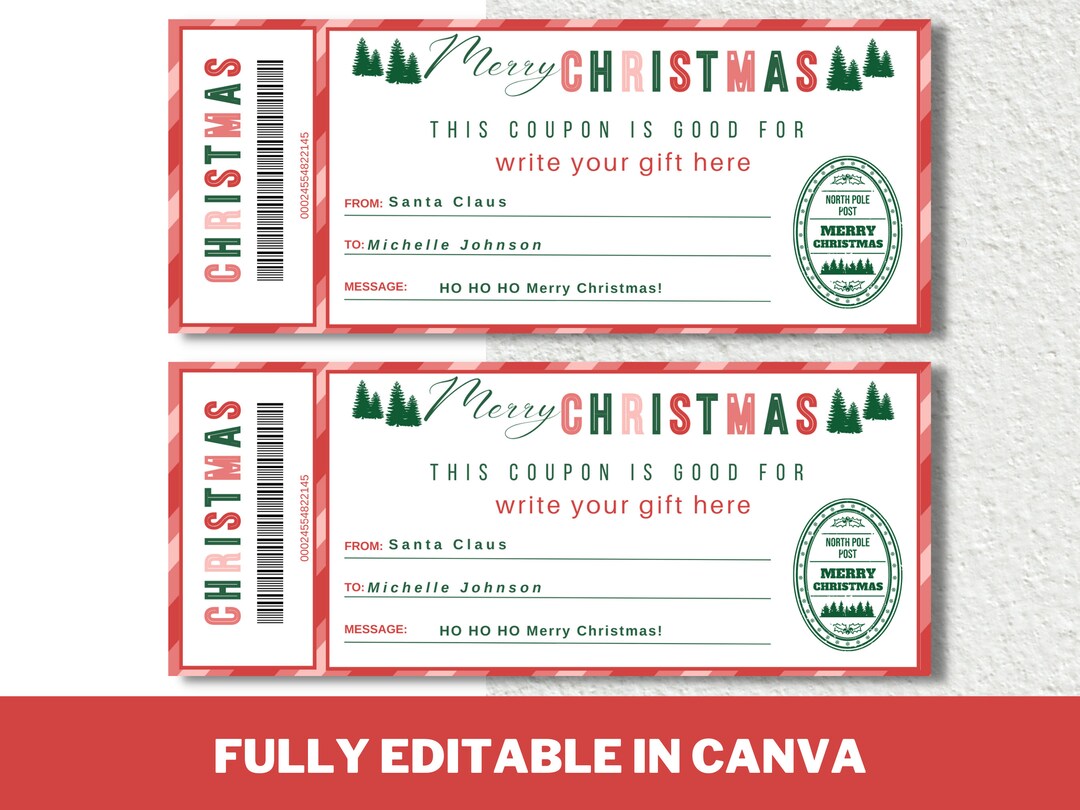 Editable Christmas Coupon Template, Printable Christmas Ticket, Ideal ...