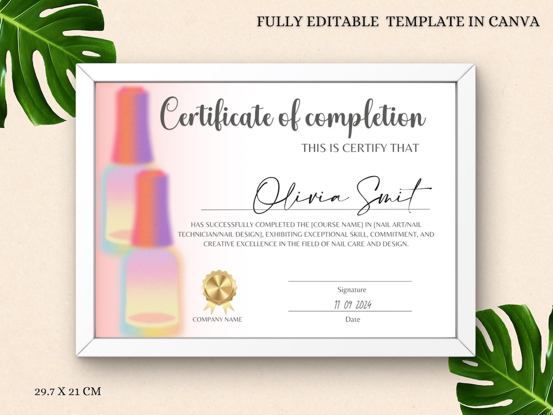Nail Art Certificate of Completion Template | Editable Canva ...