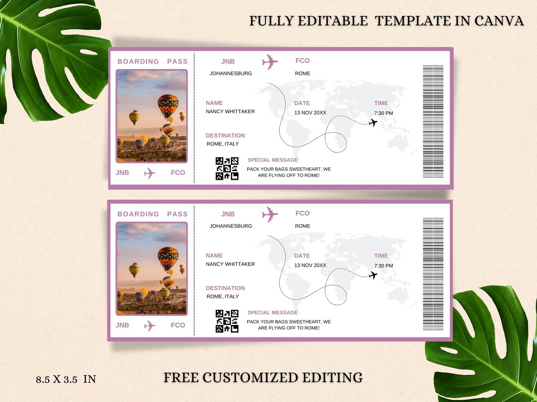 Editable Boarding Pass Invitation Template | Editable Canva Design for ...