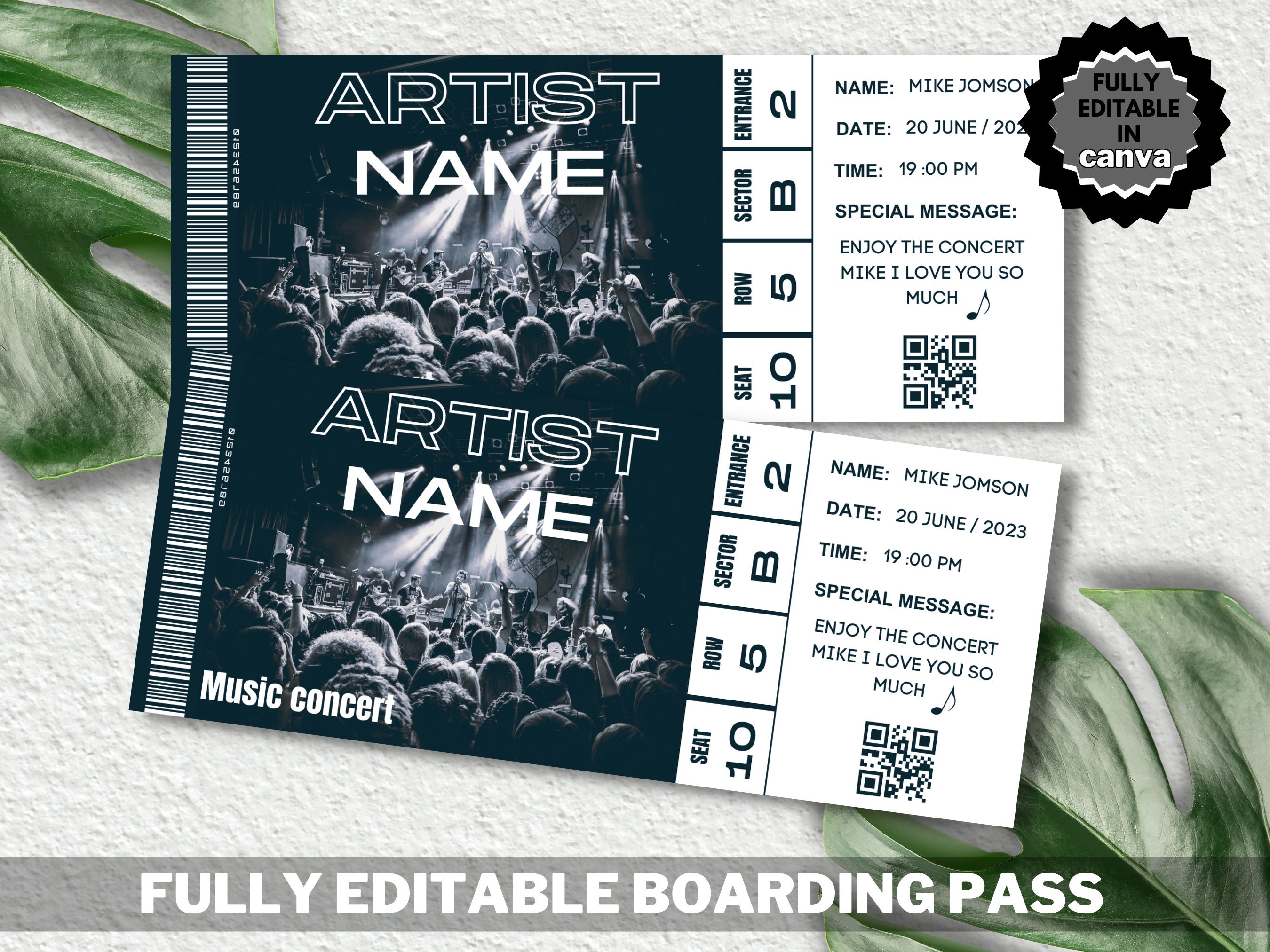 Editable Concert Ticket Template, Printable Music Event Ticket, Custom ...