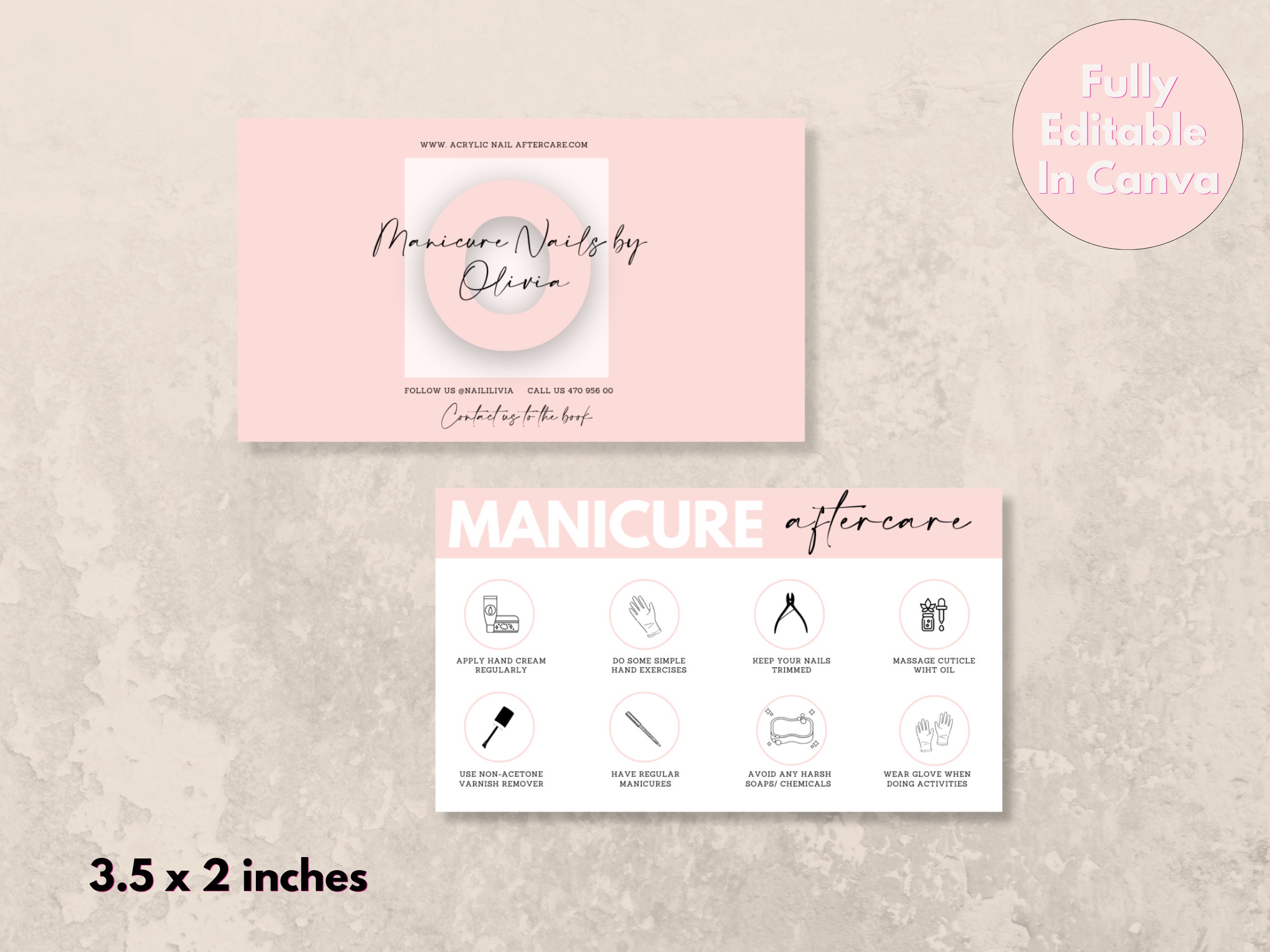 Editable Nail Care Card Template, Printable Manicure Instructions ...