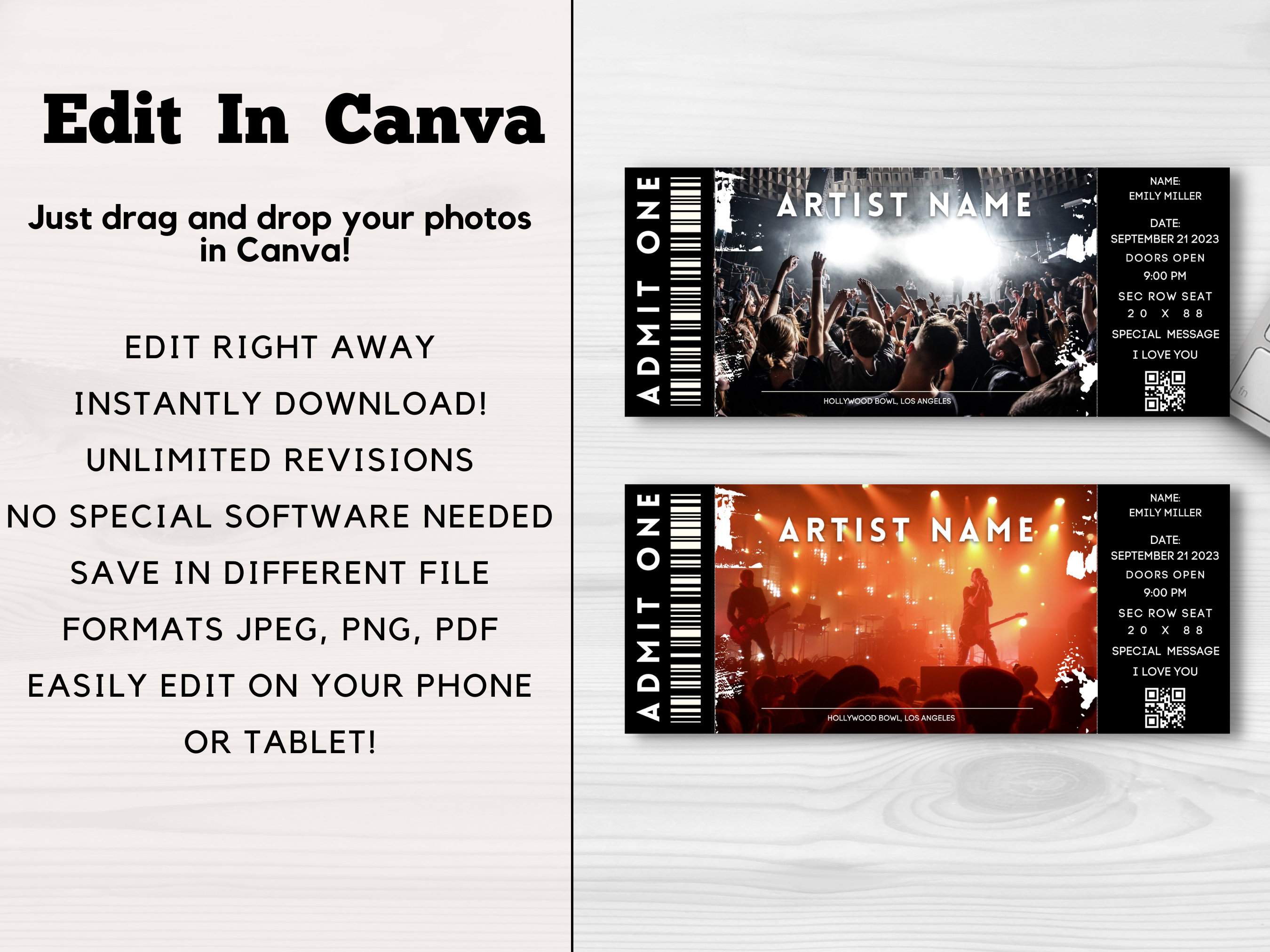 Editable Concert Ticket Template Printable Music Event - Etsy UK