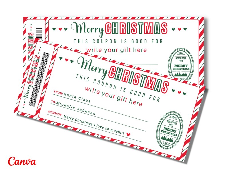 Editable Christmas Coupon Template, Printable Christmas Ticket, Ideal ...