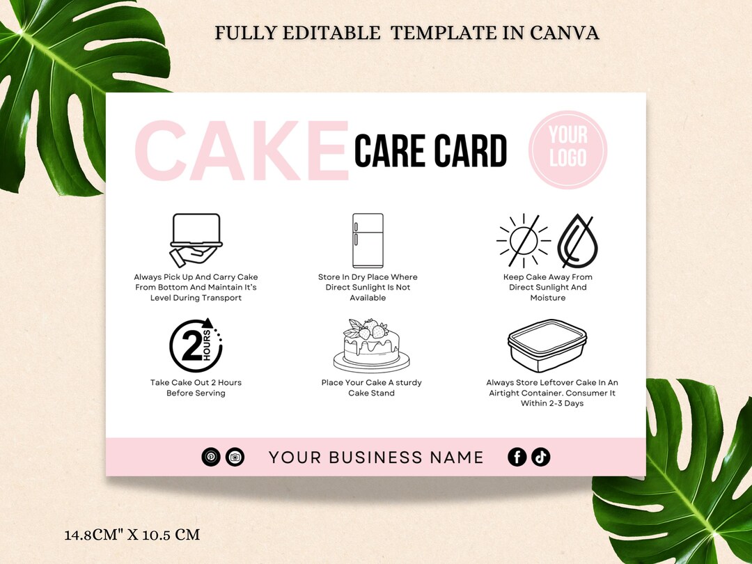 Editable Cake Care Card Template | Customizable Instructions for Cake ...