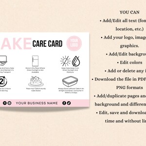 Editable Cake Care Card Template | Customizable Instructions for Cake ...