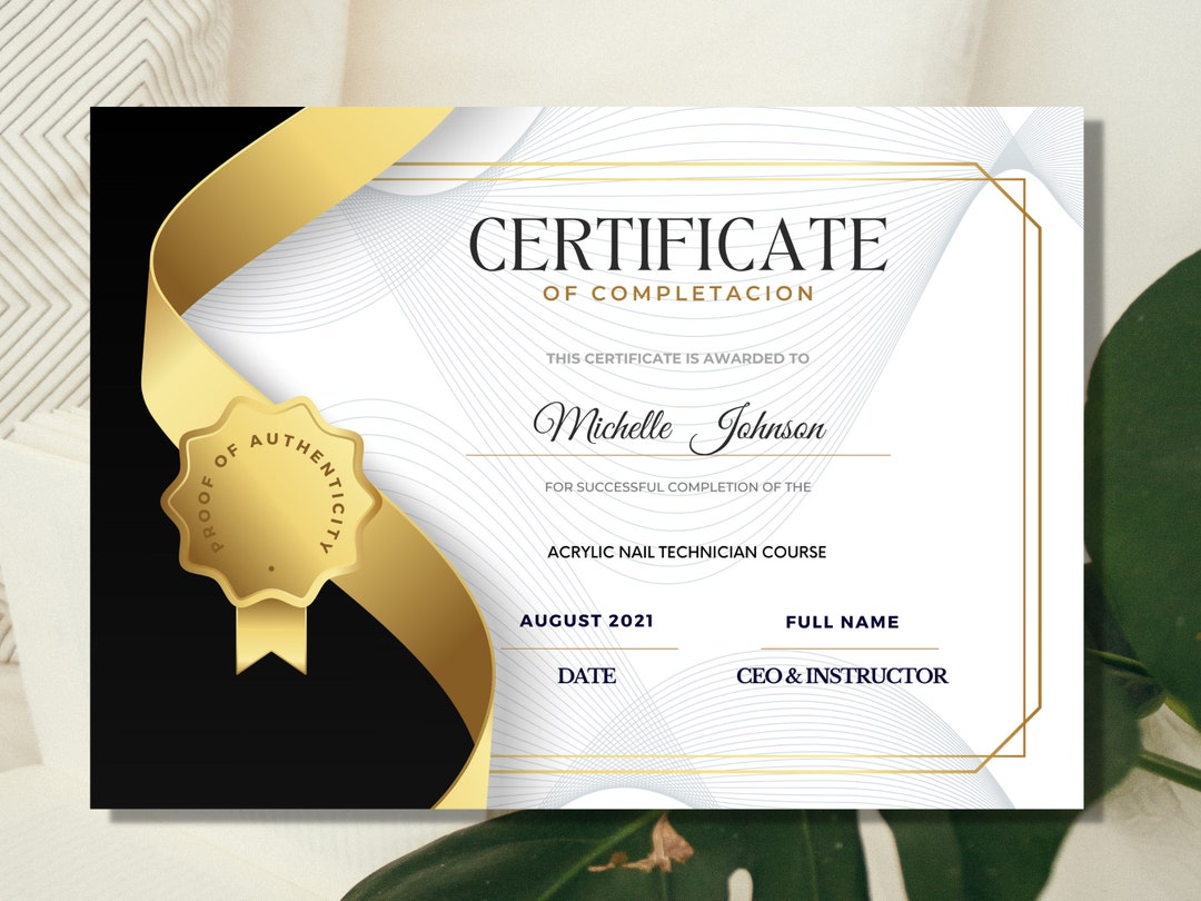 Certificate of Completion Template - Instant Digital Download ...