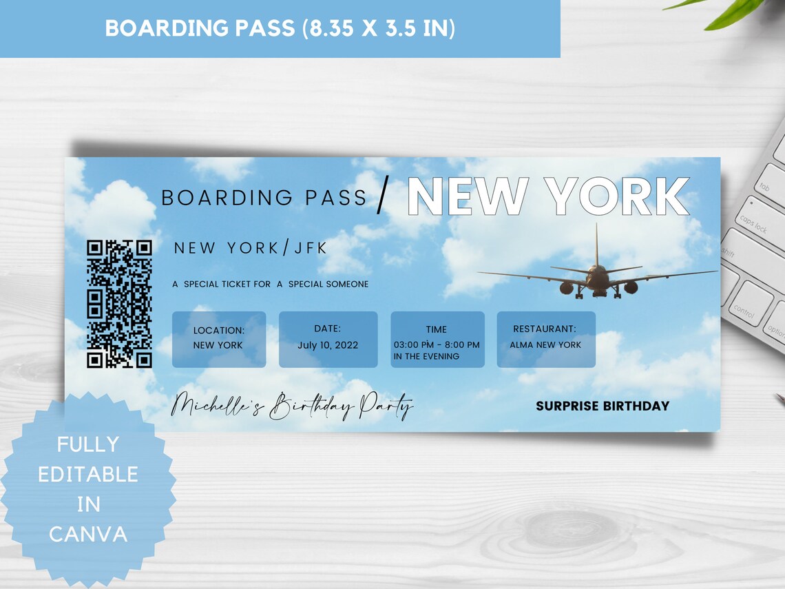 Editable Boarding Pass Template, Printable Boarding Ticket, Canva ...