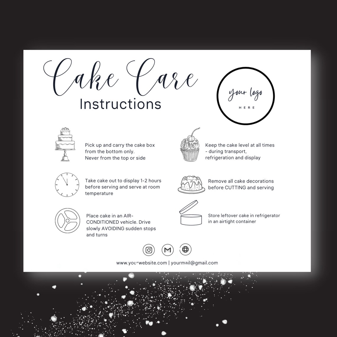 Cake Care Card Template Instructions Template Editable - Etsy