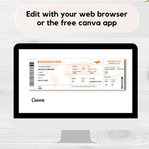 Editable Boarding Pass Template, Printable Boarding Ticket, Canva ...