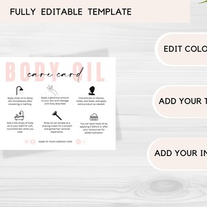 Editable Body Oil Care Card Template | Dry Oil Application Guide ...