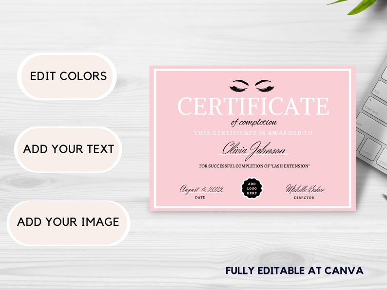 Lash Certificate of Completion Template Editable Eyelash - Etsy